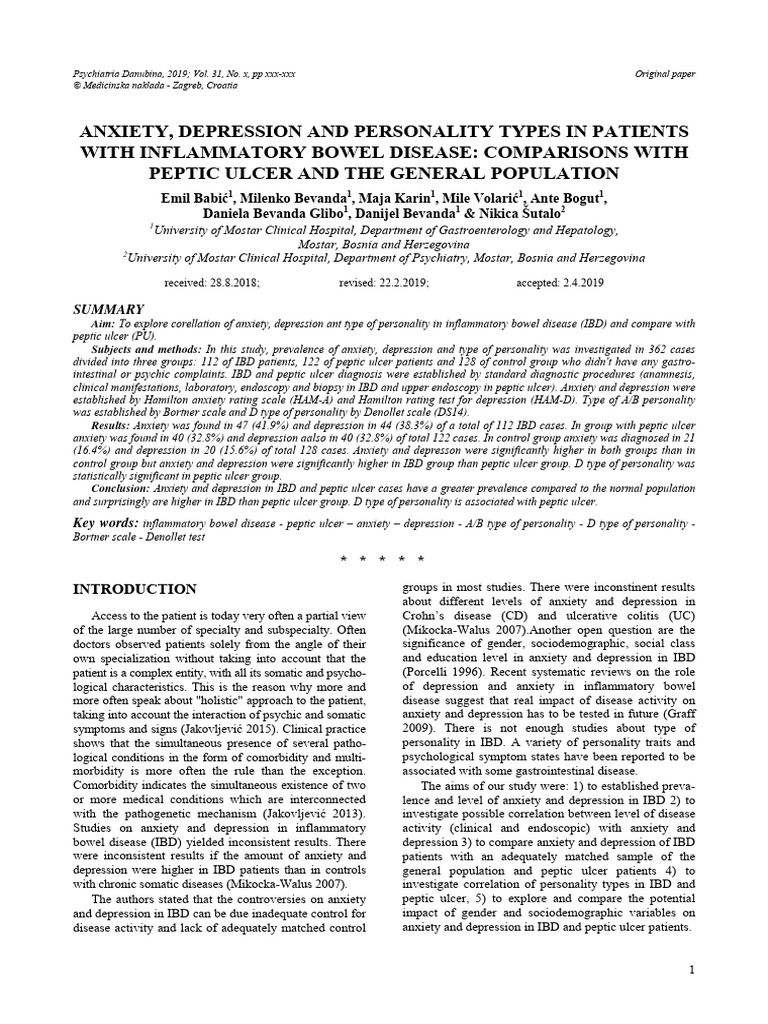 Anxiety and Depression in IBD Patients | PDF | Inflammatory Bowel ...