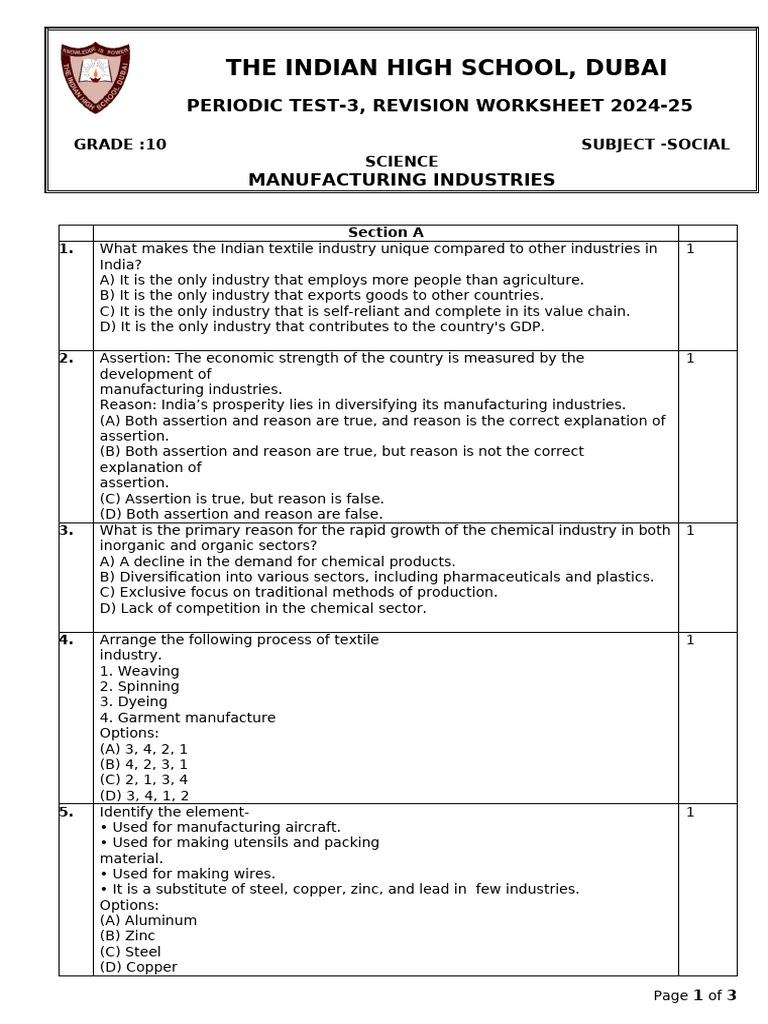 QP Ws Manufacturing Industries | PDF | Agriculture | Textile Industry