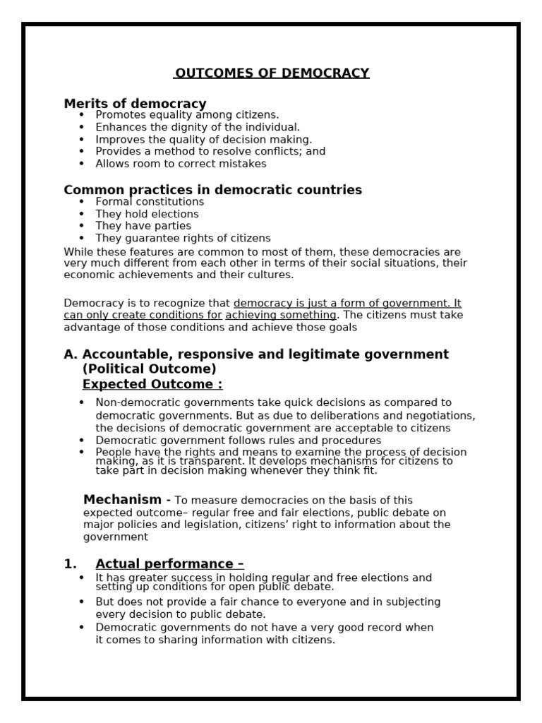 GR 10 - Outcomes of Democracy Study Notes | PDF | Democracy | Political ...