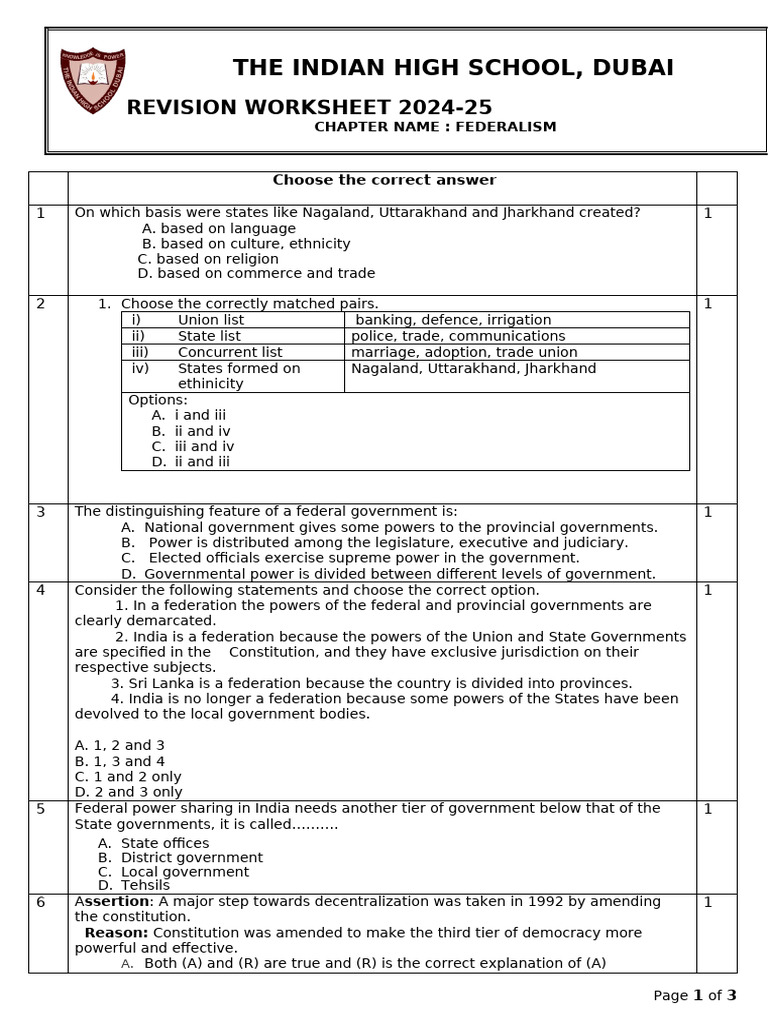 GR 10 QP Federalism RW | PDF | Federalism | Federation