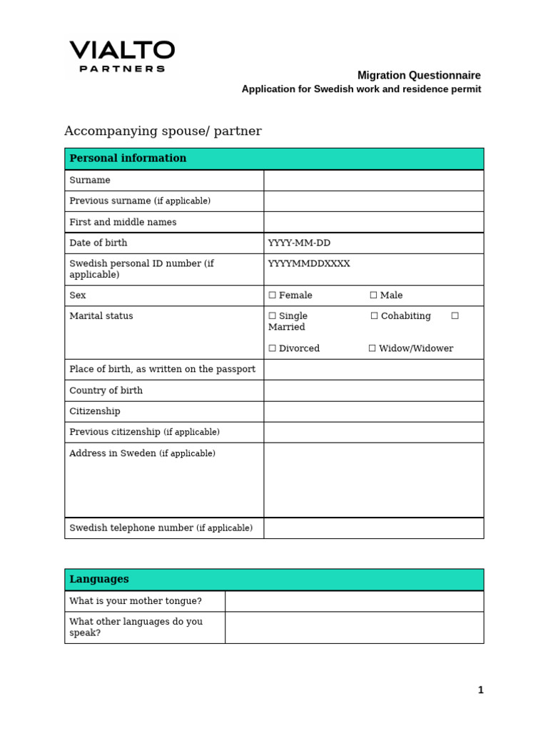 Appendix 1. Migration Questionnaire - Accompanying Family Only | PDF ...