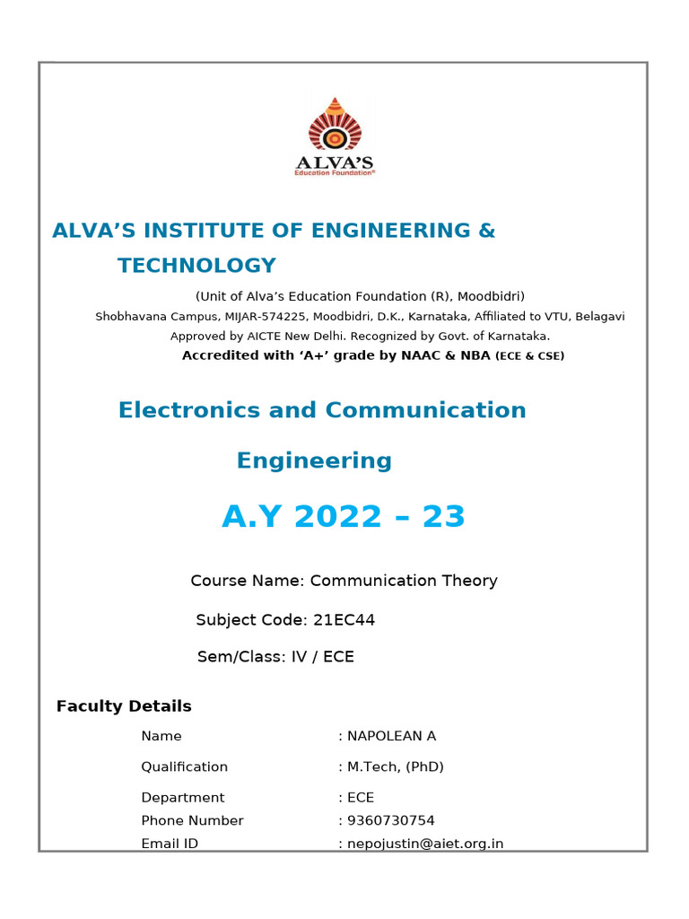 Communication Theory Course Details ECE | PDF | Computers