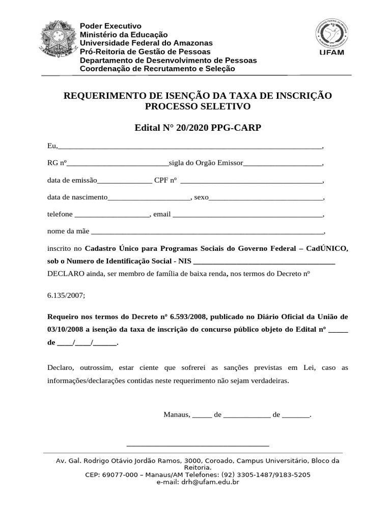 Modelo de Requerimento Isenção de Inscrição | PDF