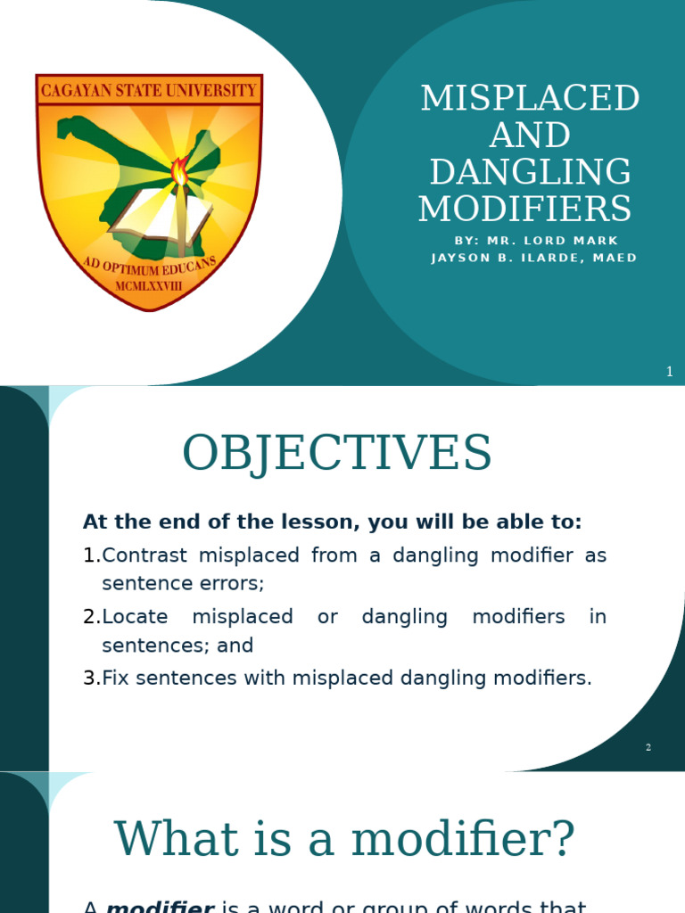 Misplaced & Dangling Modifiers Guide | PDF | Sentence (Linguistics) | Syntax