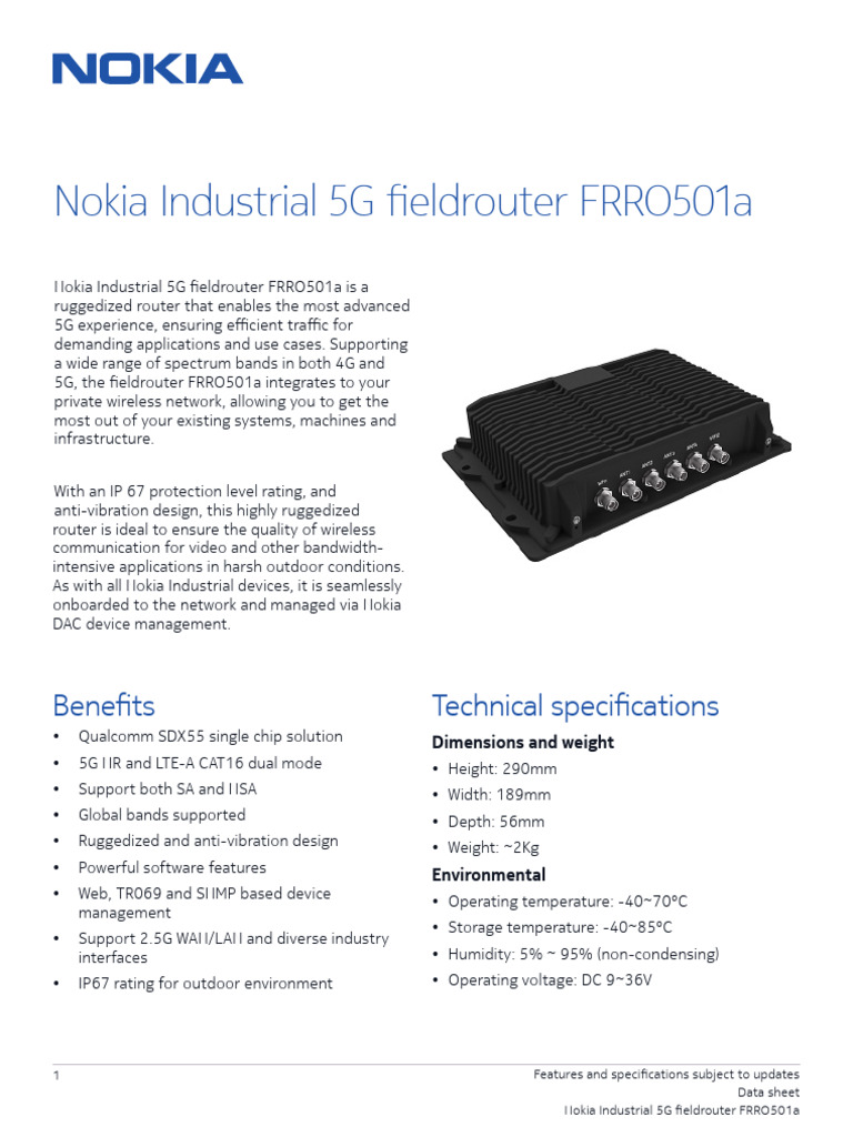 Nokia 5G Fieldrouter FRRO501a Data Sheet | PDF | Computer Network | 4 G
