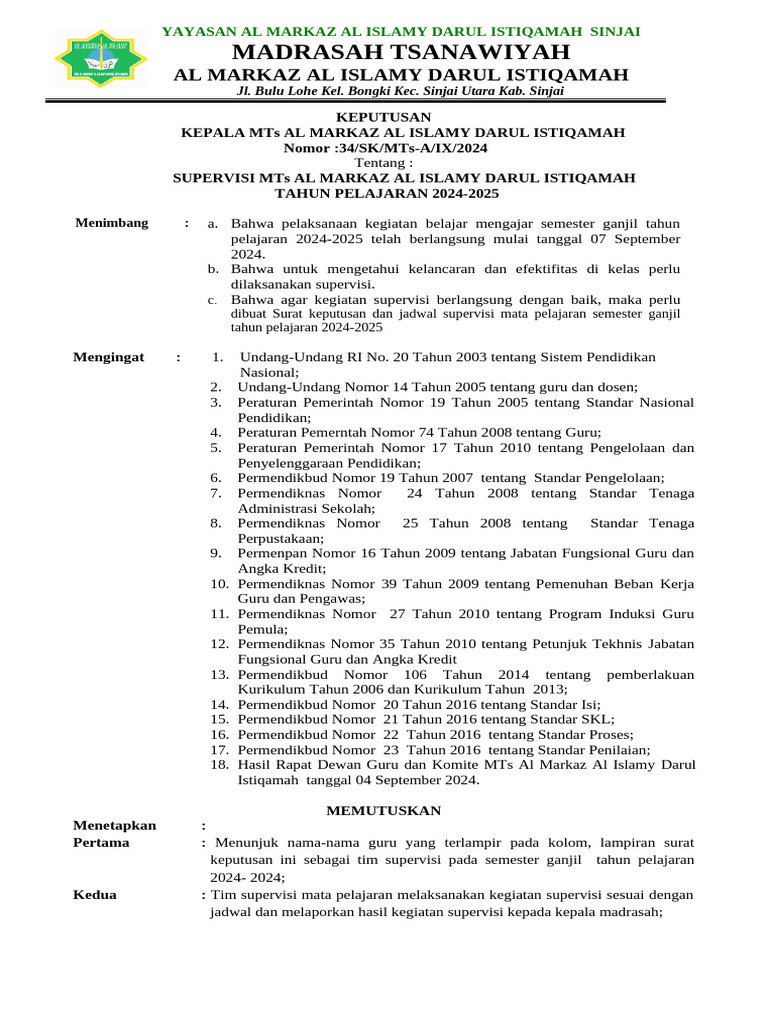 SK Supervisi 2024-2025 Ganjil | PDF