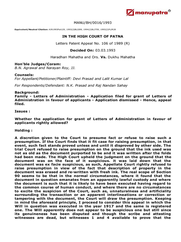 Haradhan Mahatha and Ors Vs Dukhu Mahatha 03031993b930016COM451316 ...