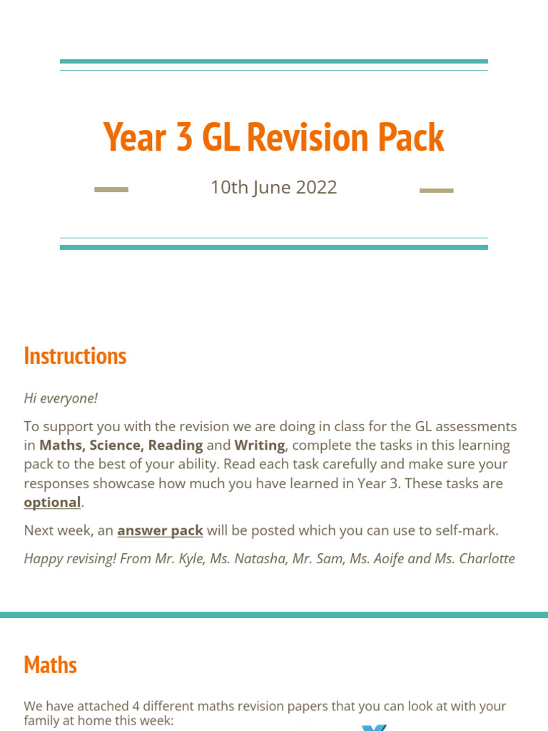 Year 3 GL Assessment Revision Pack | PDF | Verb | Adverb