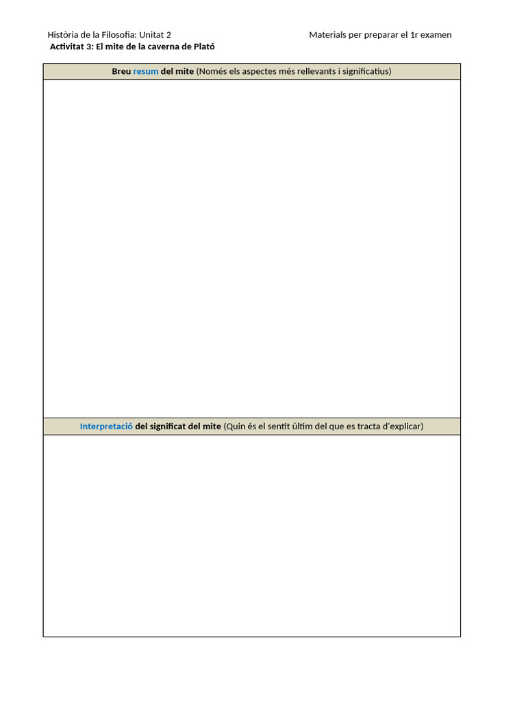 Activitat 3 El Mite de La Caverna | PDF