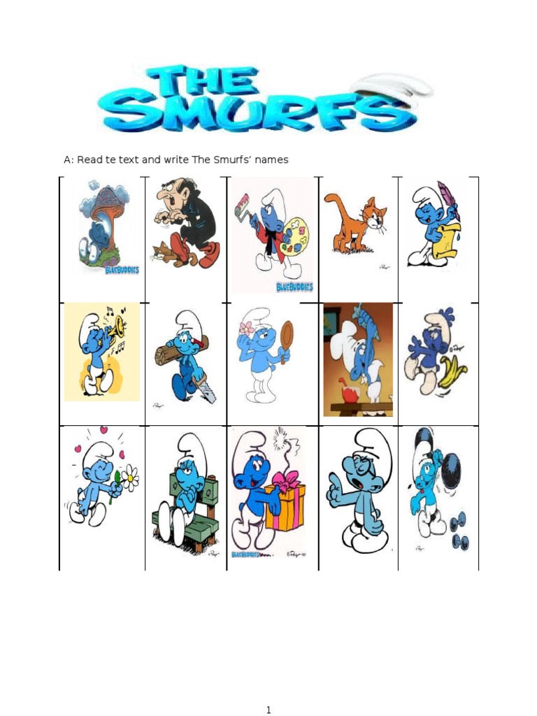 A: Read Te Text and Write The Smurfs' Names | PDF | Smurfs | Dupuis Titles