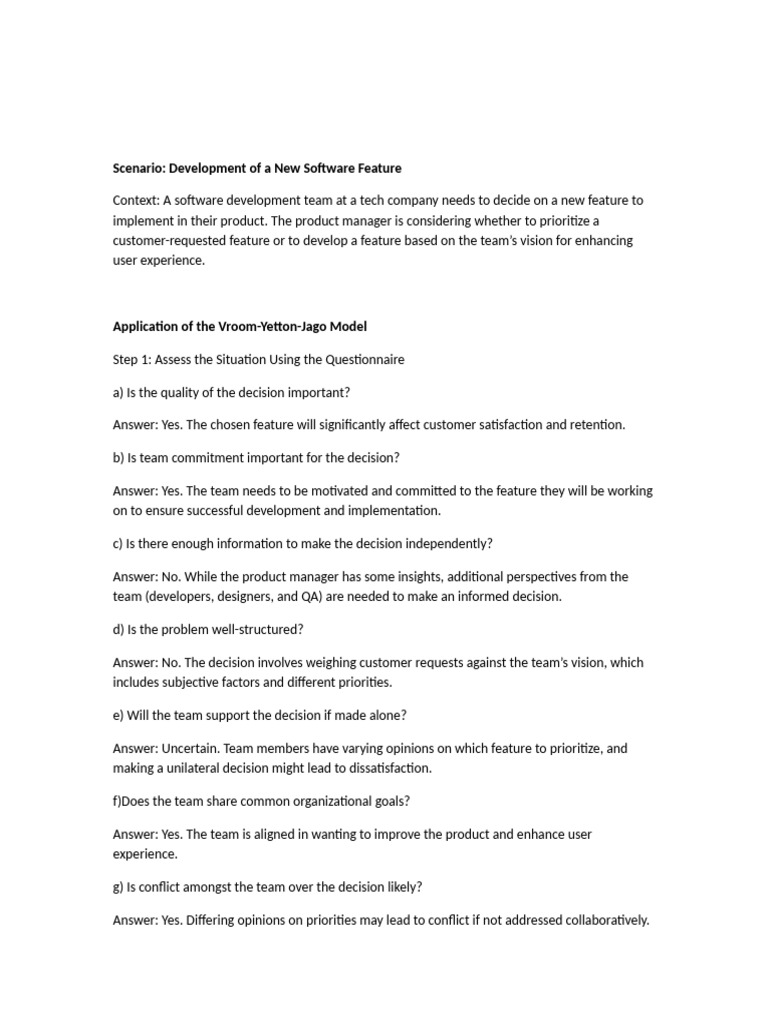 Application of Vroom-Yetton-Jago Model | PDF | Consensus Decision ...