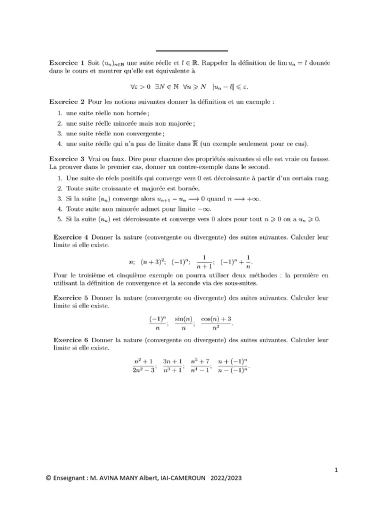 TD N°2 Analyse 1 | PDF