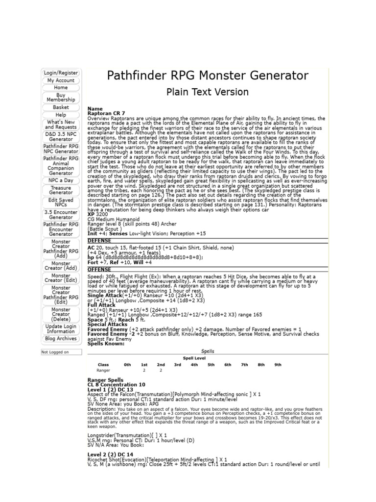 Raptoran Ranger | PDF | D20 System