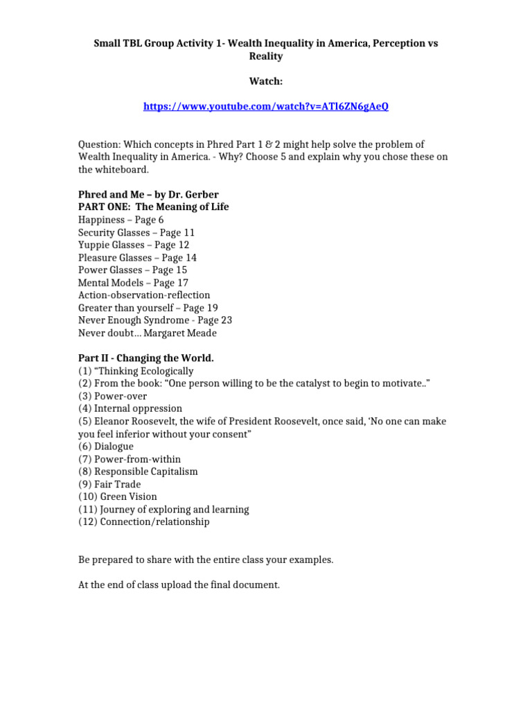 Small TBL Group Activity 1 - Wealth Inequality in America, Perception ...