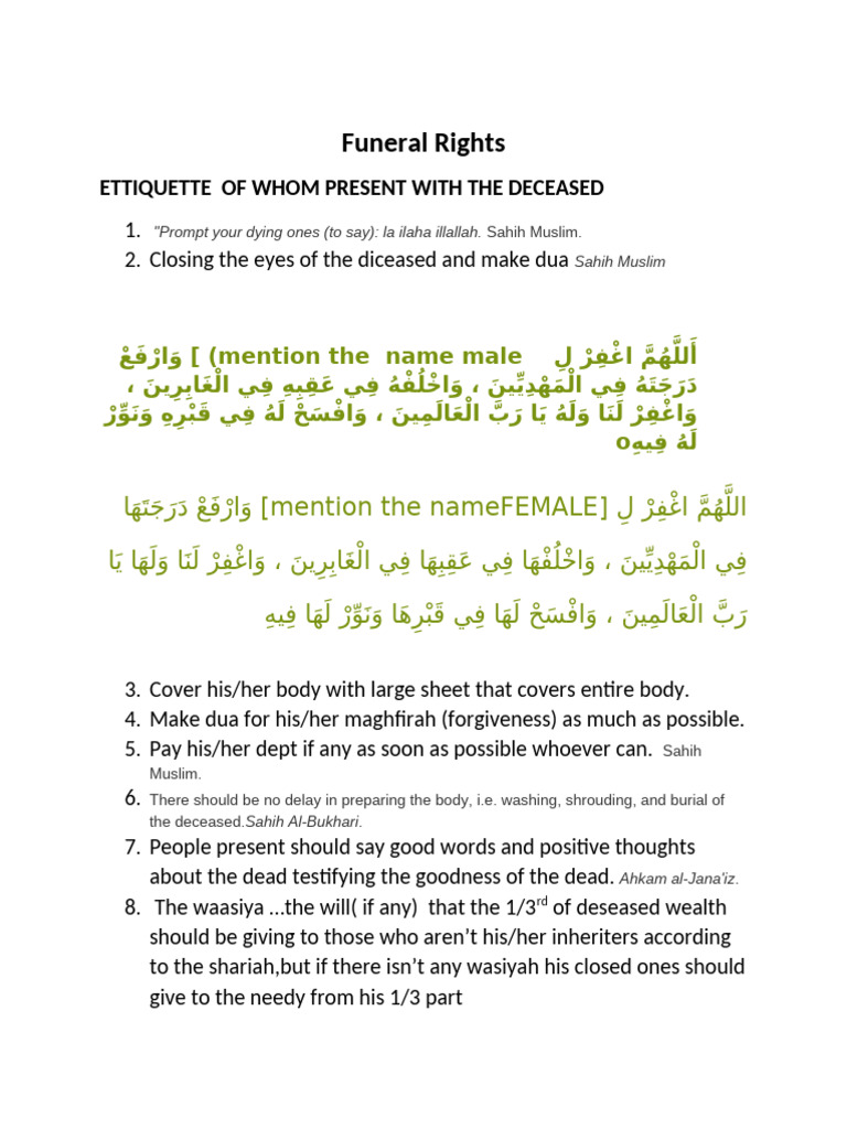 Janazah Prayer and Funeral Etiquette | PDF | Quran | Islam