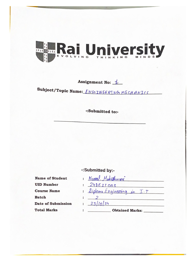 Submitted EM Assignment 1 | PDF