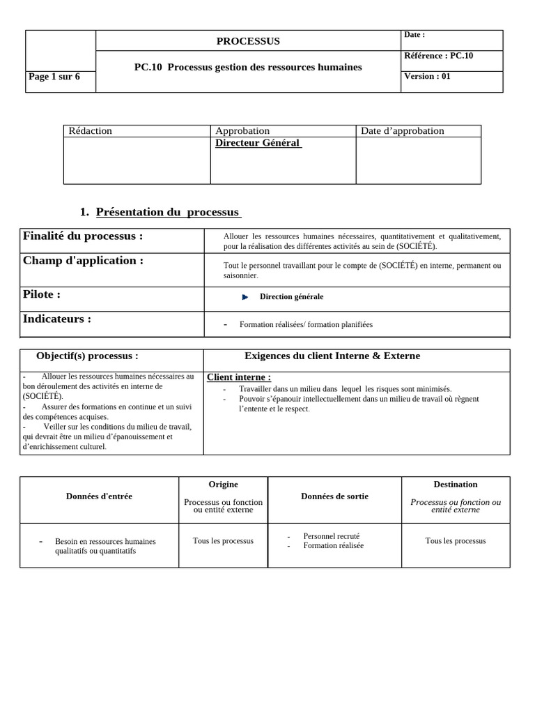 Fiche Processus Gestion Des Ressources Humaines | PDF | Recrutement ...