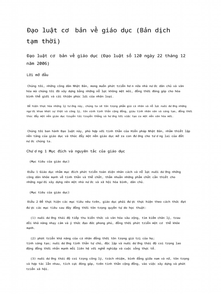 Japan Basic Act On Education | PDF