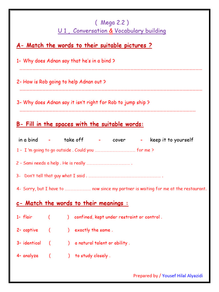 Vocabulary and Conversation Exercises | PDF
