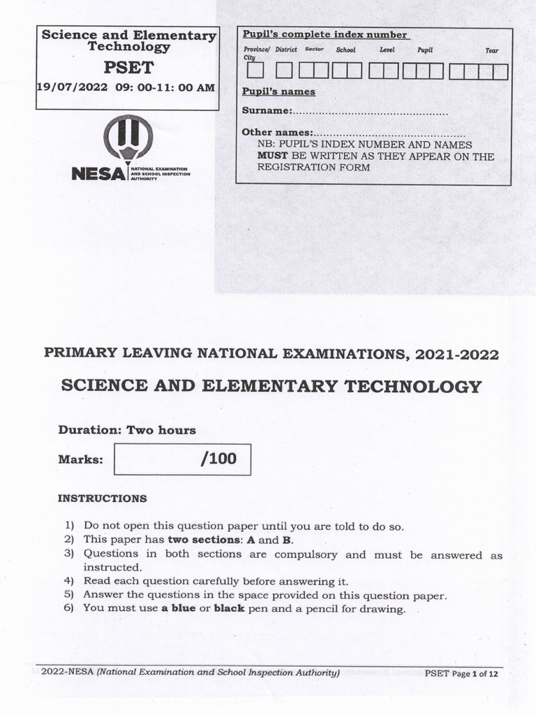2022 Science & Elementary Technology Past Paper | PDF