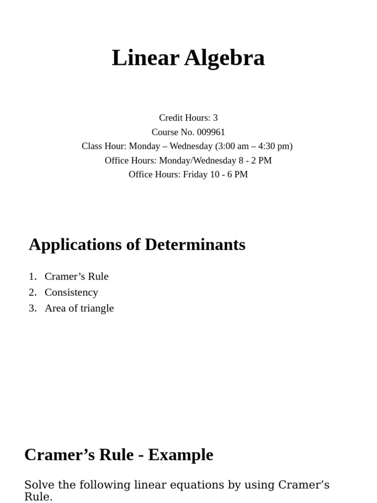 Lecture-5 Applications of Determinants | PDF | Matrix (Mathematics ...