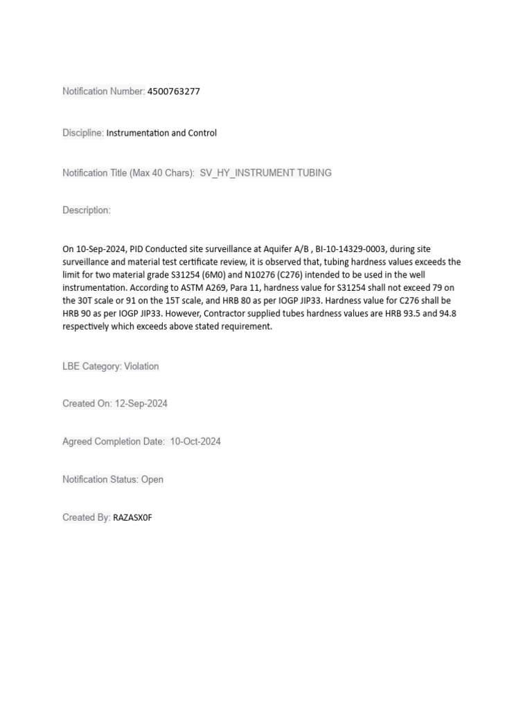 Instrumentation LBE Violation#4500763277 | PDF
