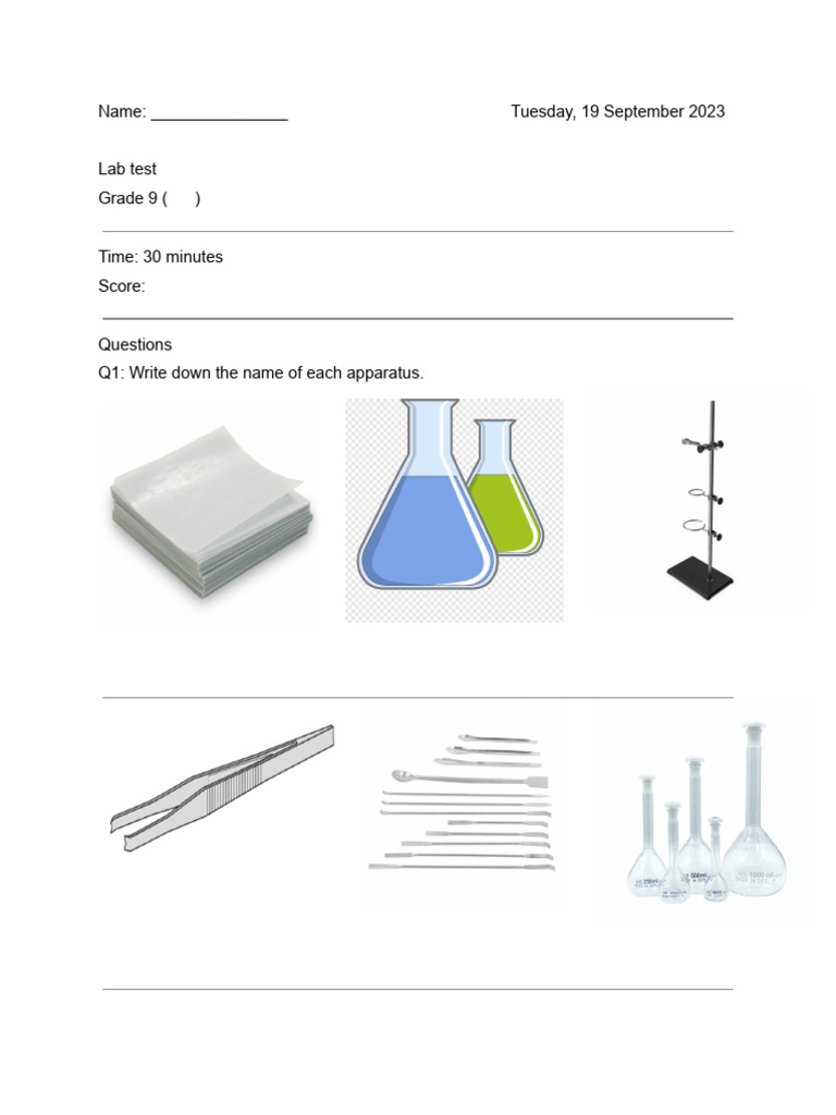 Lab Test Grade 9 | PDF