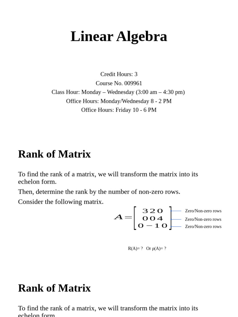 Lecture-6 Rank of Matrix | PDF | Matrix (Mathematics) | Mathematical ...