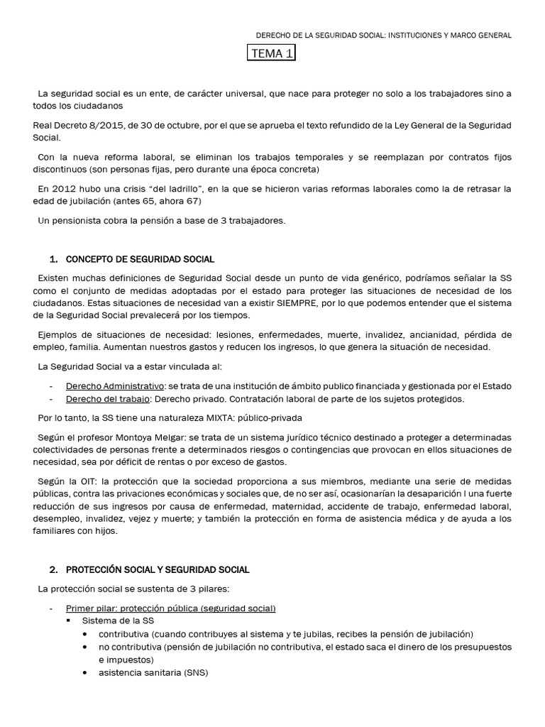 Tema 1 Dcho SS | PDF | Pensión | Jubilación