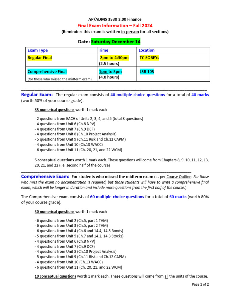 ADMS3530 - Final Exam Information - Fall 2024 (R) | PDF | Career ...