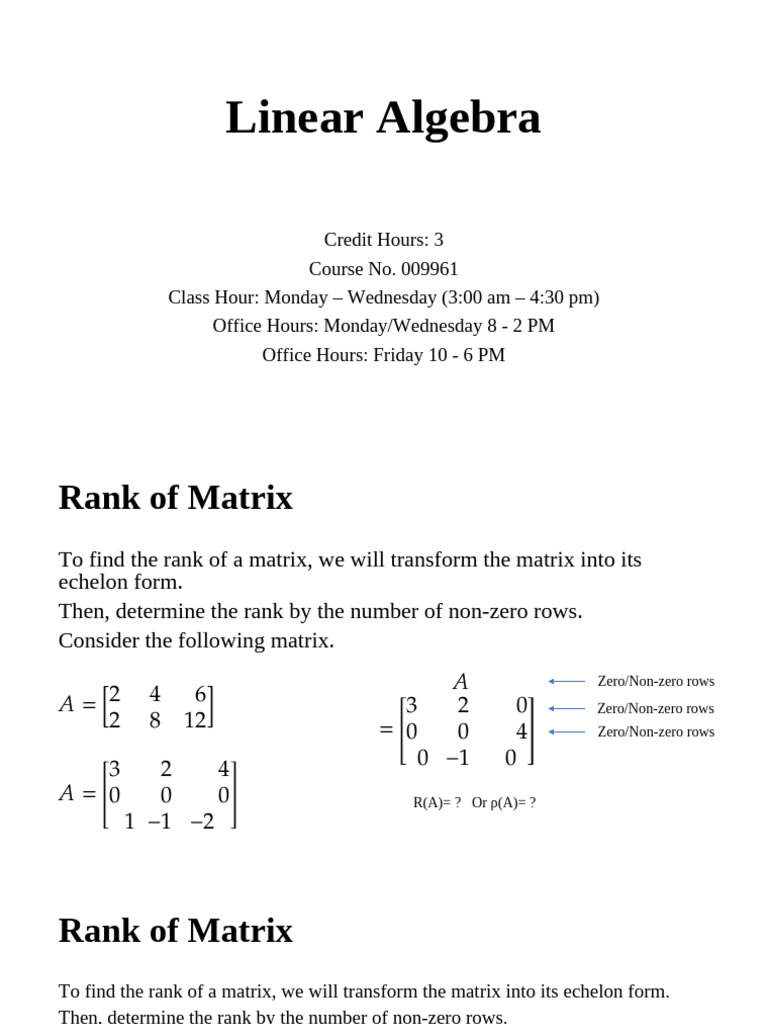 Matrix Rank for Math Students | PDF | Matrix (Mathematics ...