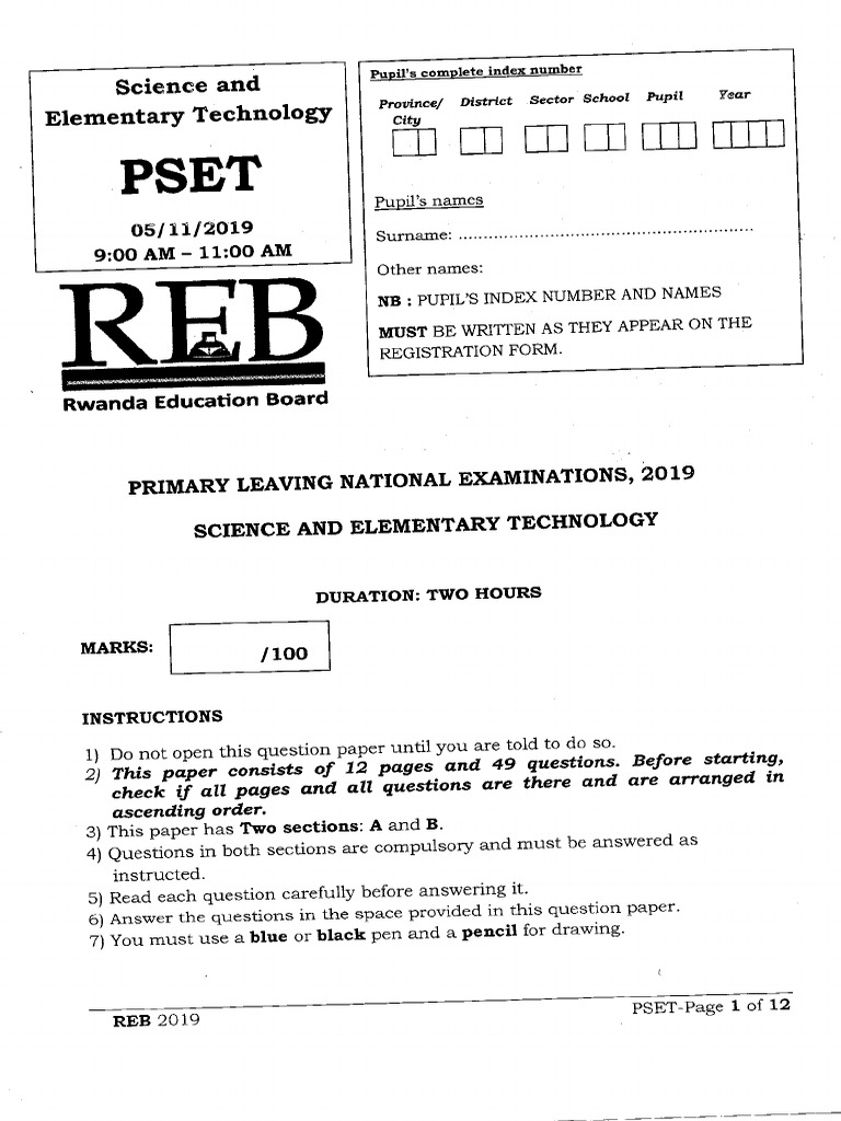 2019 Science & Elementary Technology Past Paper | PDF