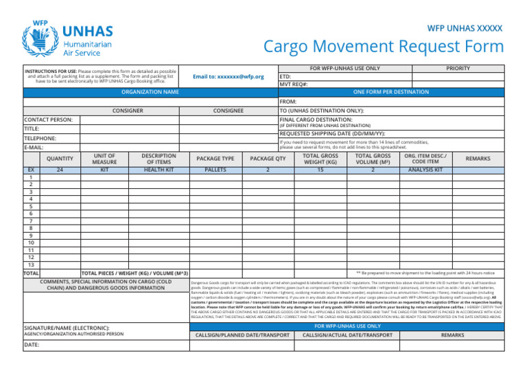 Annex 6 - Unhas - Cargo Movement Request Form | PDF | Dangerous Goods ...