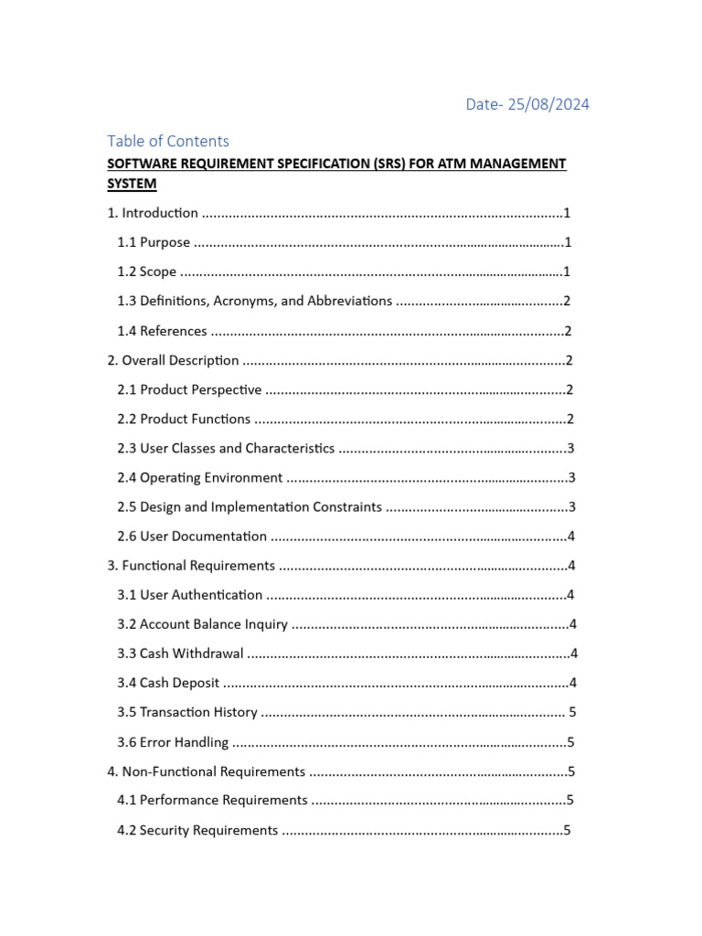atm_srs | PDF | Automated Teller Machine | Personal Identification Number