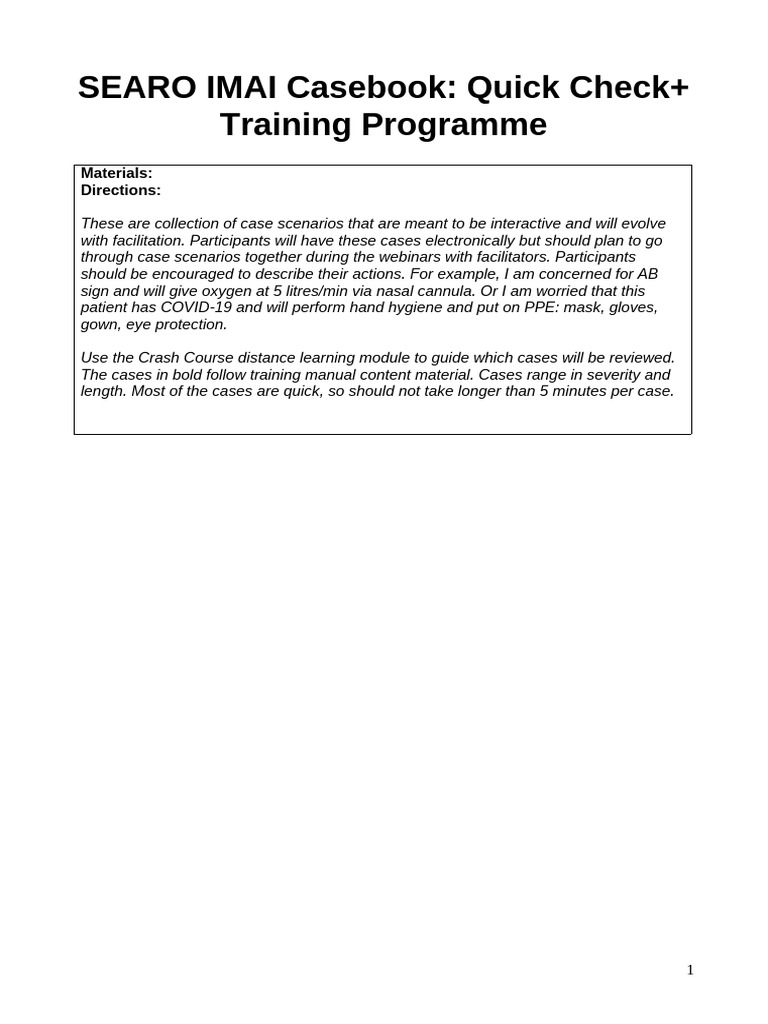 SEARO IMAI Casebook-Participant | PDF | Diseases And Disorders | Clinical Medicine