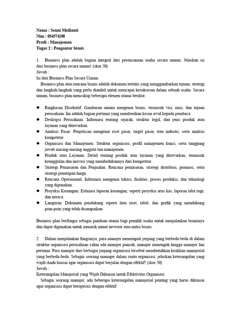 Tugas 2 Pengantar Bisnis | PDF | Bisnis