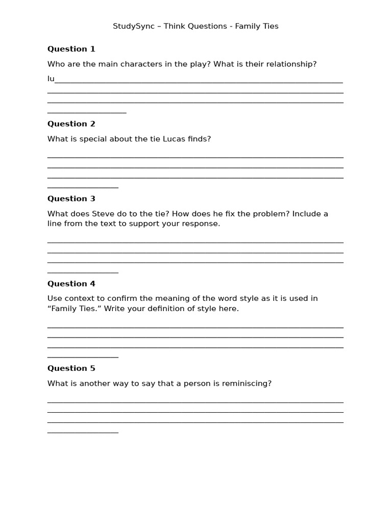 Studysync-Think Questions-Family Ties | PDF