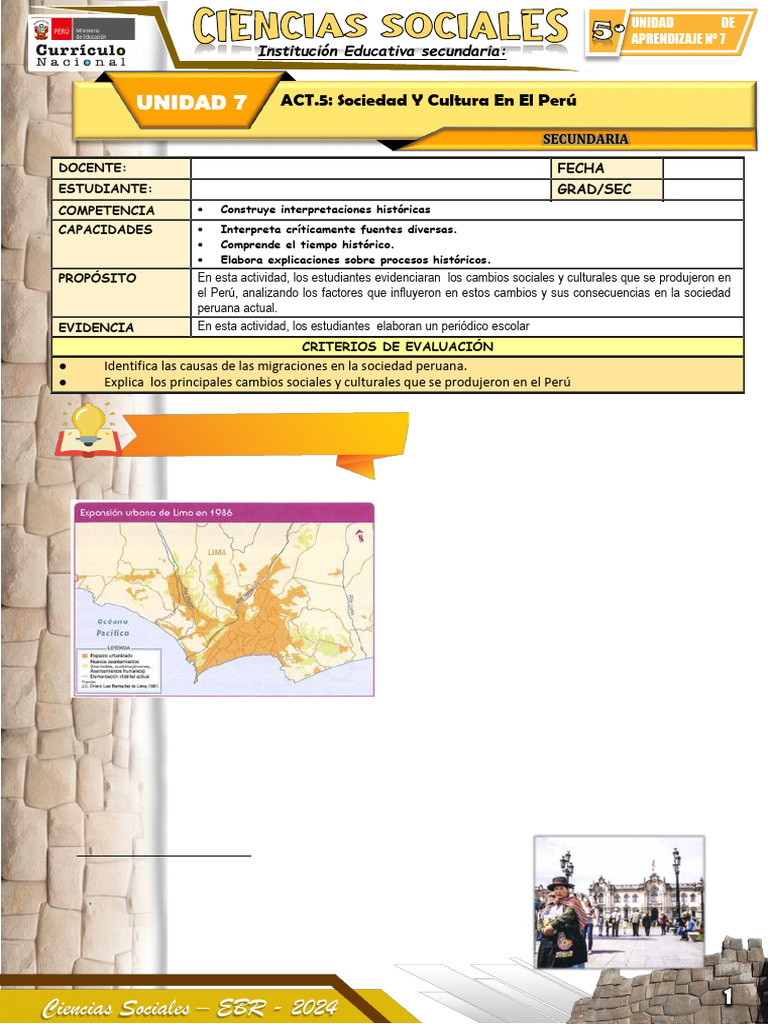 Ficha de Actividad CCSS 5° - Semana 5-1 | PDF | Perú | Migración humana