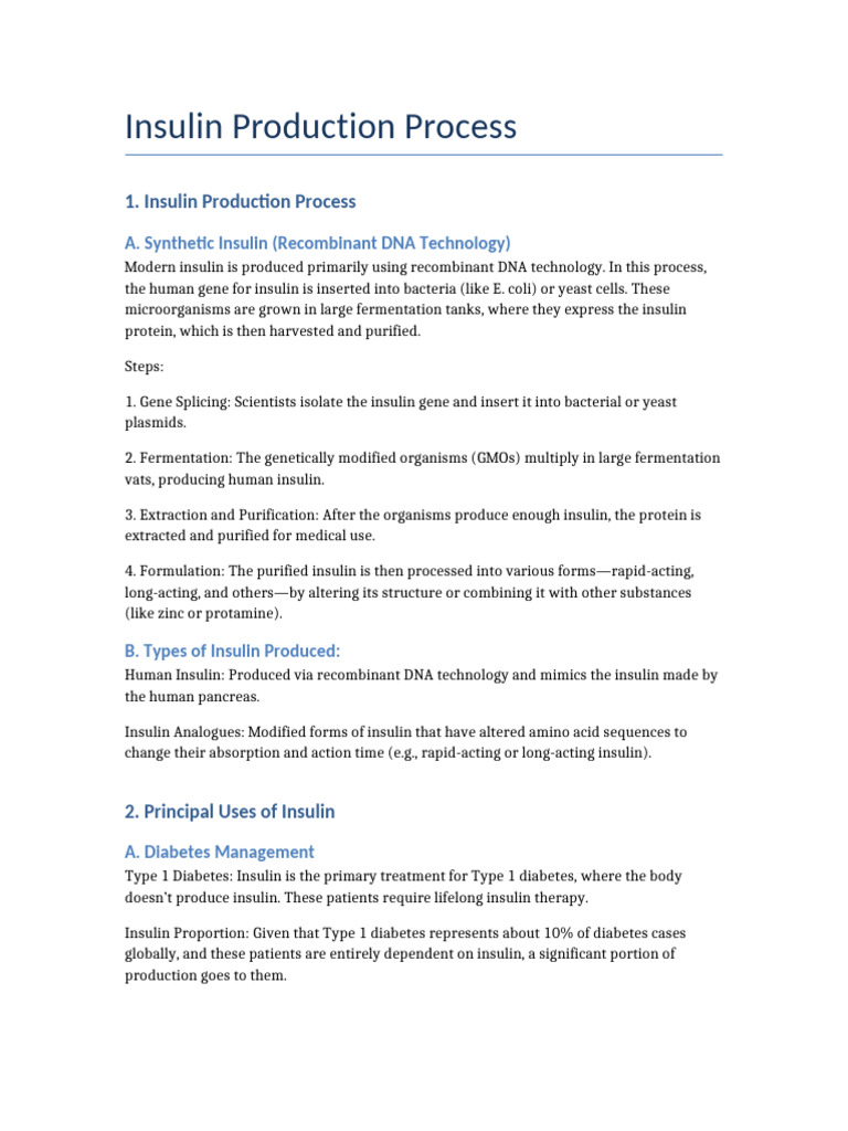 Insulin Production for Diabetes Management | PDF | Insulin | Diabetes
