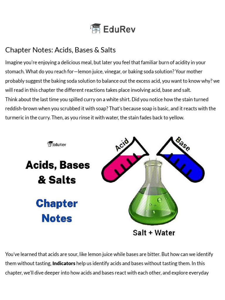 Acids, Bases and Salts Class 10 Notes Science Chapter 2 Free PDF | PDF ...