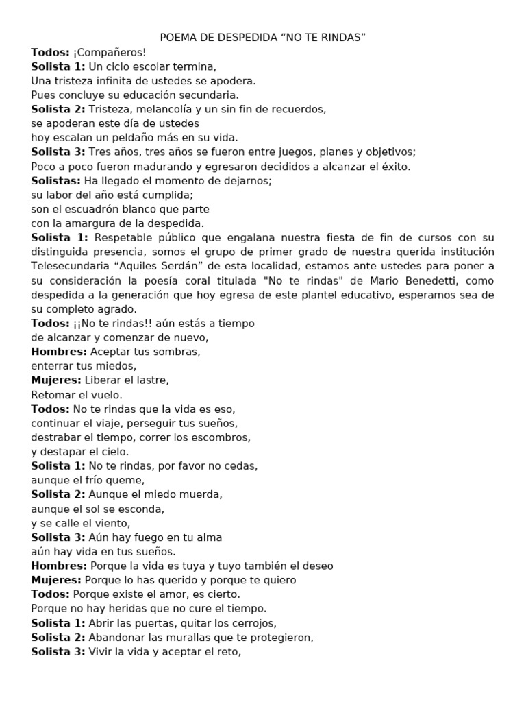 Despedida Coral No Te Rindas Pdf