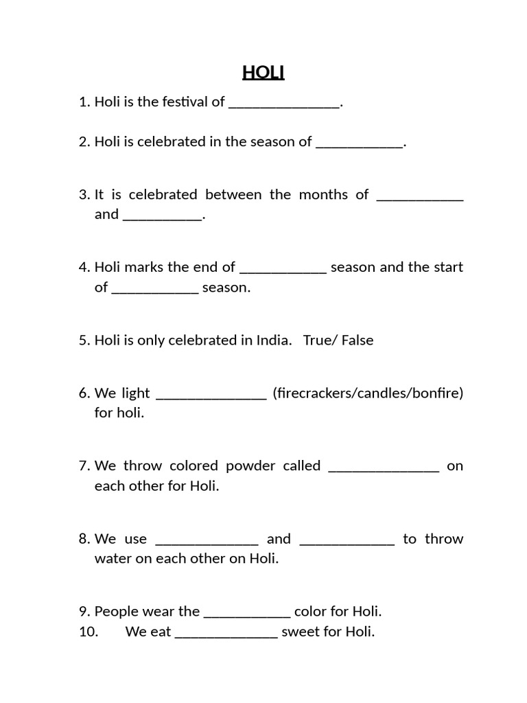 HOLI Comprehension | PDF