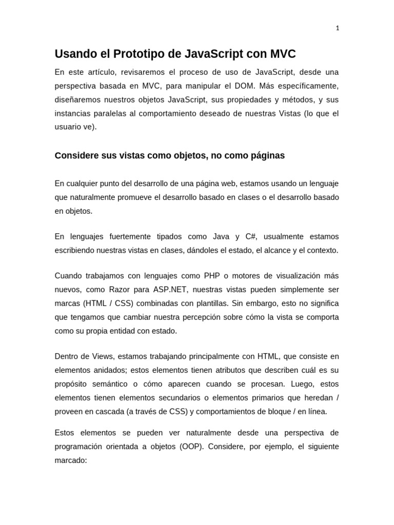 Usando El Prototipo de JavaScript Con MVC | PDF | Script Java | Objeto (informática)
