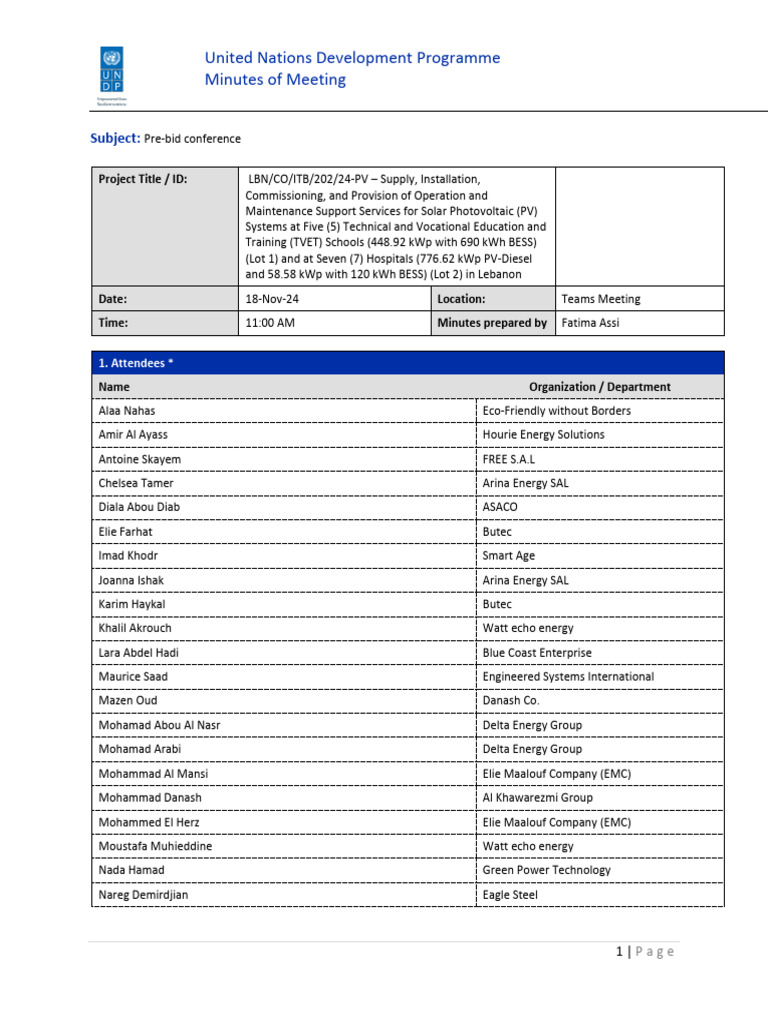 UNDP - ITB 202-24 - Pre-Bid Minutes | PDF | Lithium Ion Battery ...