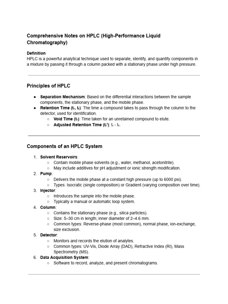 HPLC: Principles, Components, and Applications | PDF | High Performance ...