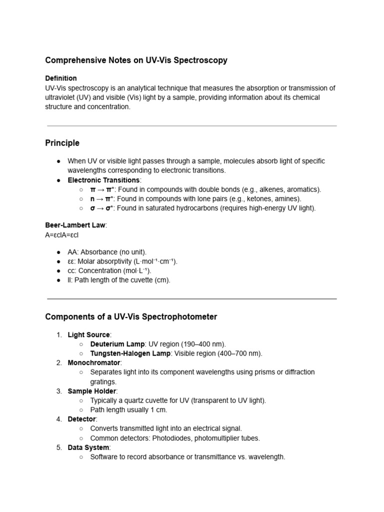 Comprehensive Notes On UV-Vis Spectros | PDF | Ultraviolet–Visible ...