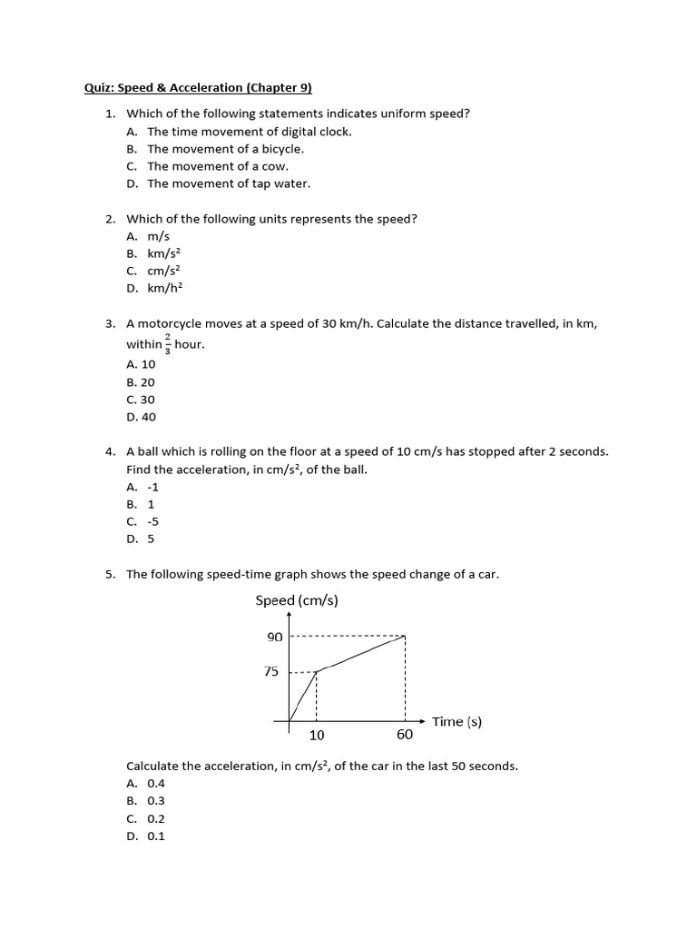 Quiz Speed Acceleration | PDF