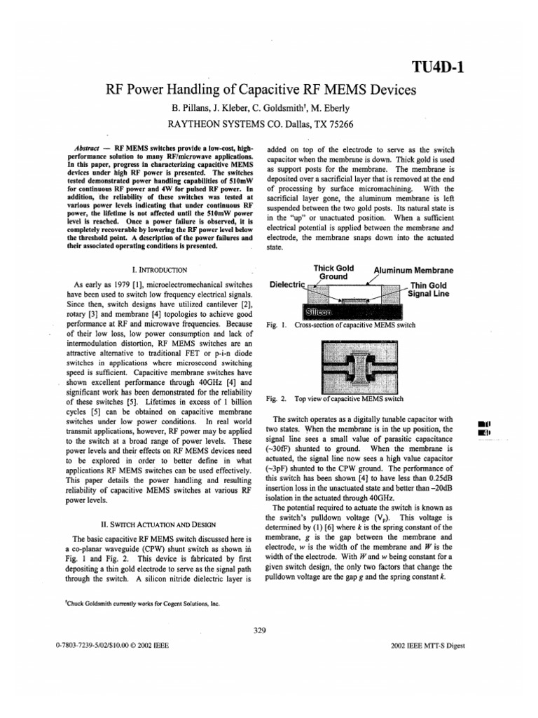 RF Power Handling of Capacitive RF MEMS Devices | PDF RF Power Handling of Capacitive RF MEMS Devices | PDF