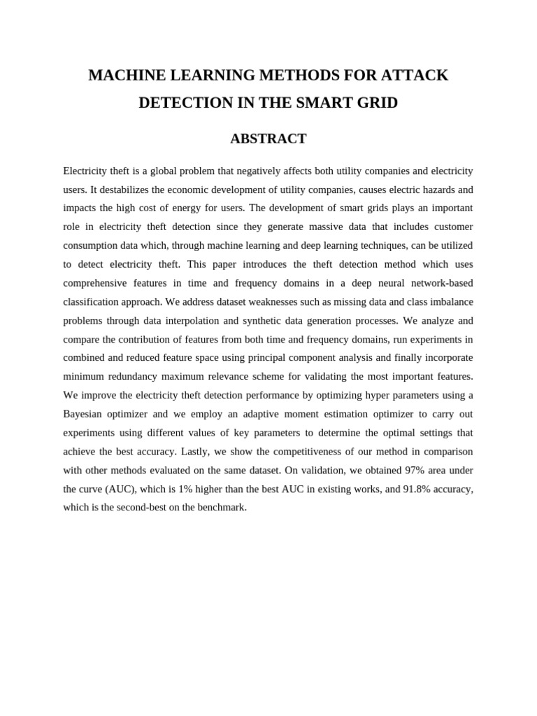 Machine Learning Methods For Attack Detection in The Smart Grid Final ...