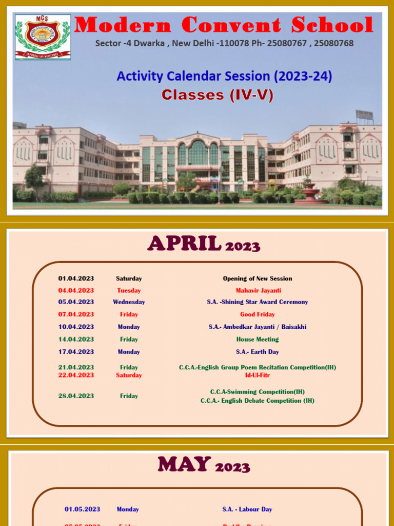 Modern Convent School Activity Calendar 2023-24 | PDF | Religious ...